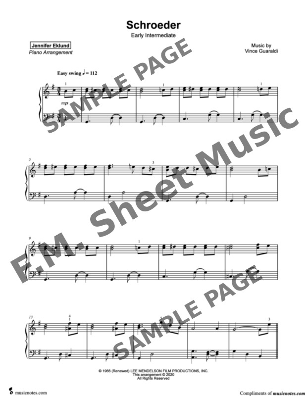 Schroeder (Early Intermediate Piano) By Vince Guaraldi - F.M. Sheet Music - Pop Arrangements by ...